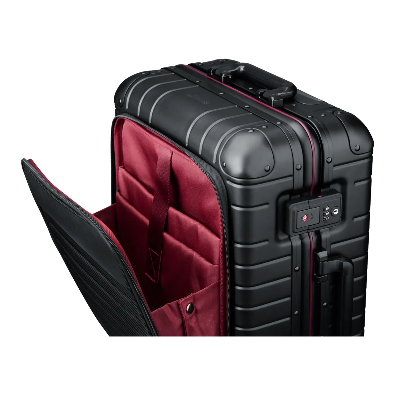 SWISS Aluminium Collection Trolley S with Front Pocket, Black - Worldshop