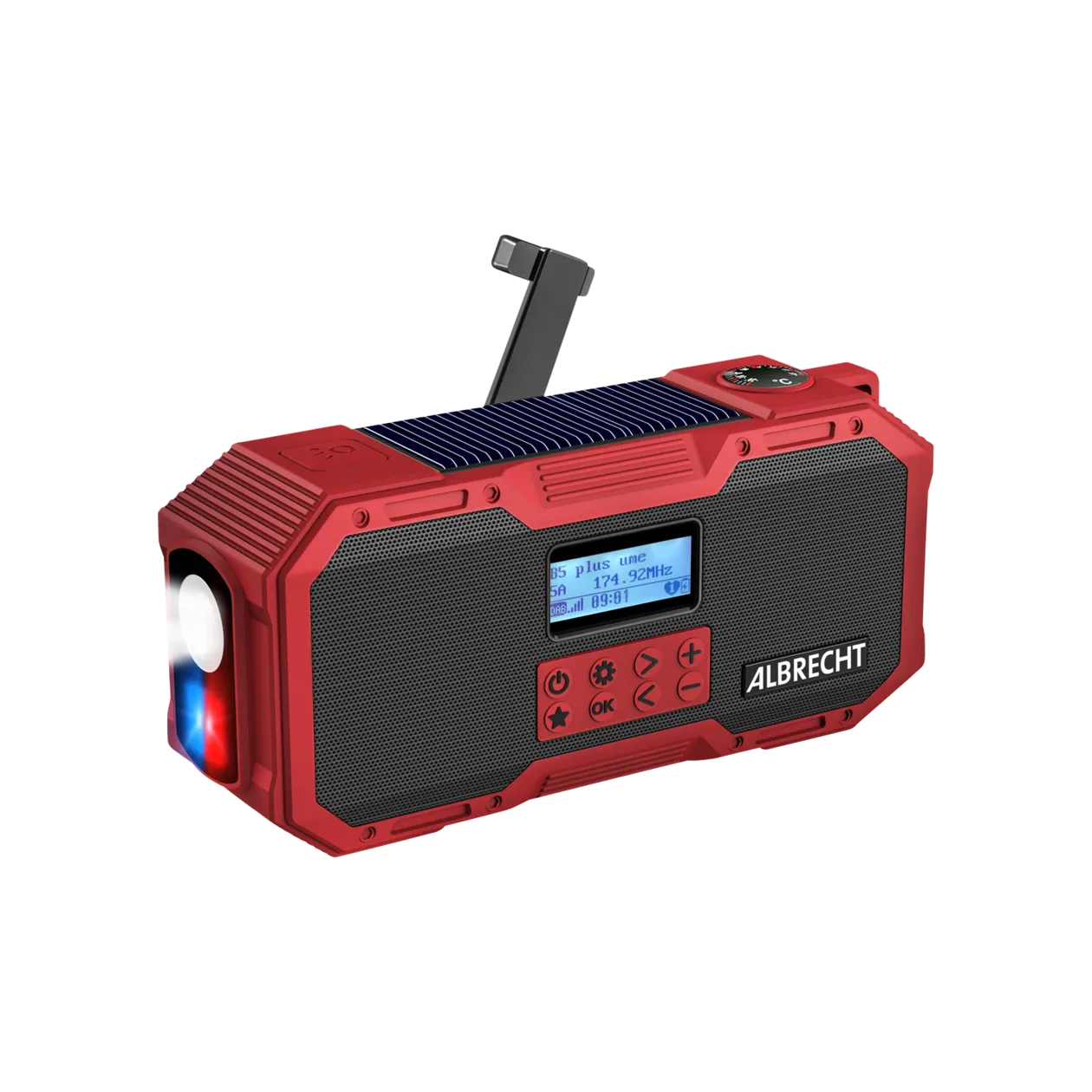 Albrecht DR 112 DAB+/UKW-Outdoor-Kurbelradio, Schwarz/Rot - Worldshop